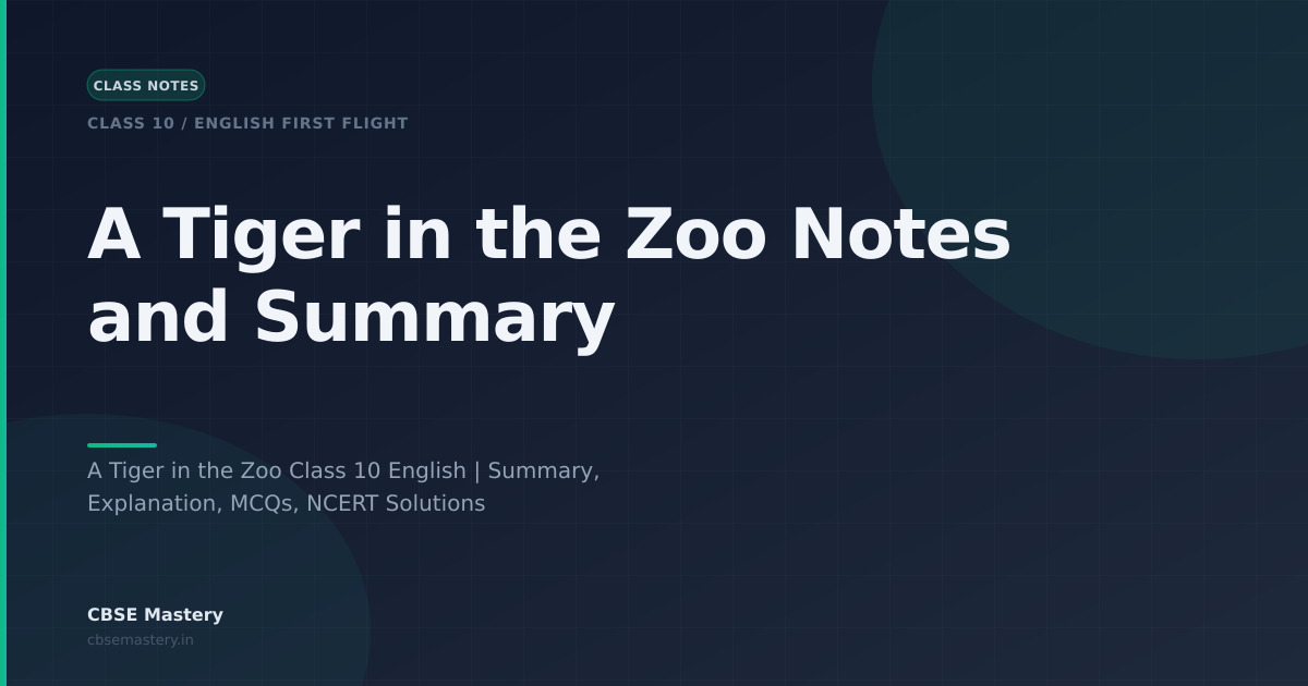A Tiger in the Zoo Notes and Summary Class 10 English First Flight Poem ...